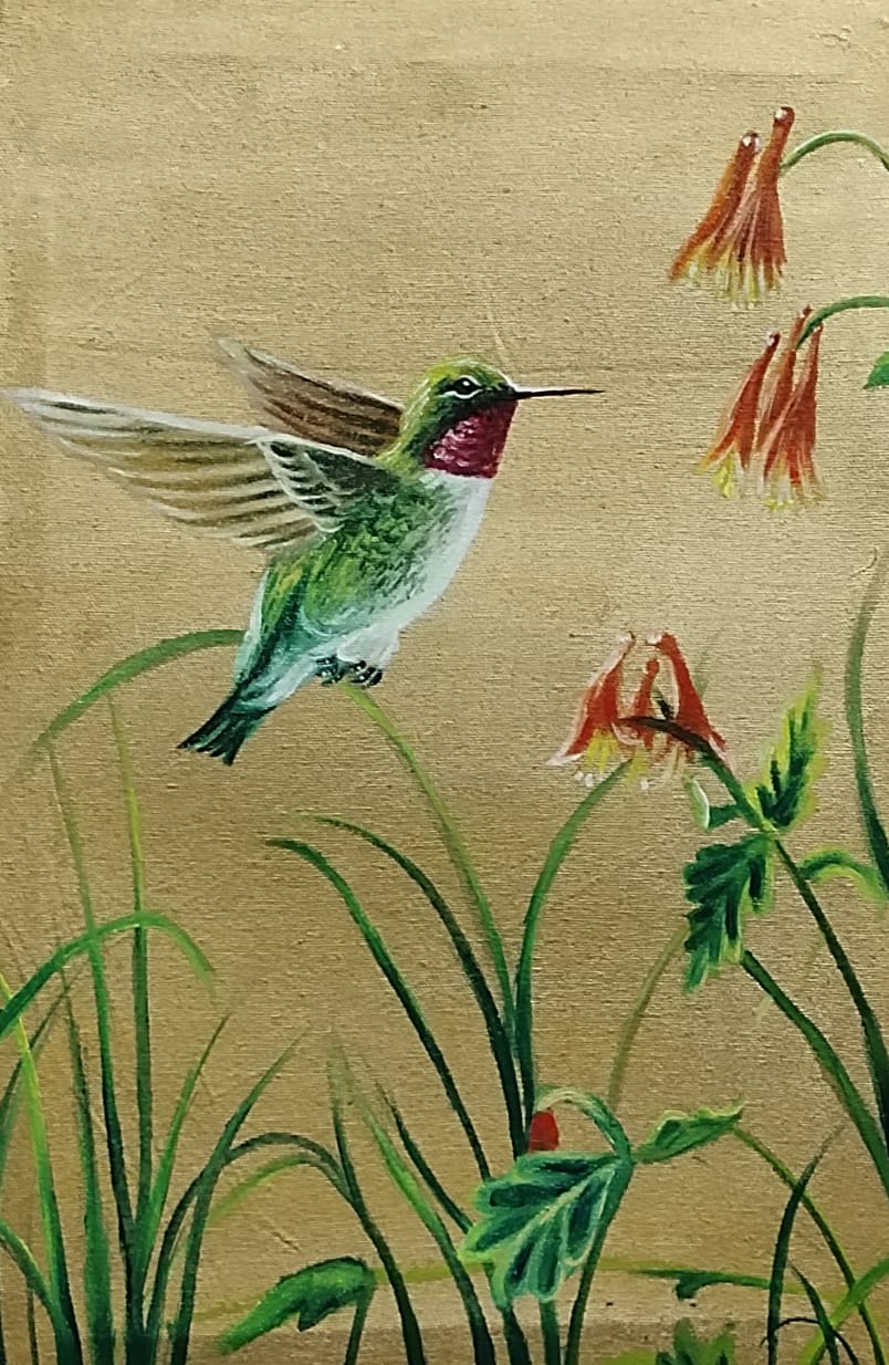 green sparrow and leaves and flowers. | Inspire Uplift