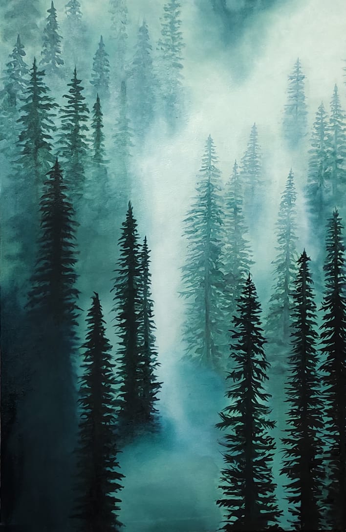Moody forest trees oil painting | Inspire Uplift