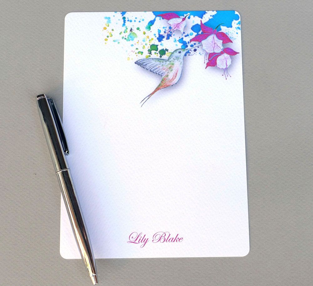 Hummingbird & Fuchsia, Personalized Flat Note Card Stationer | Inspire ...