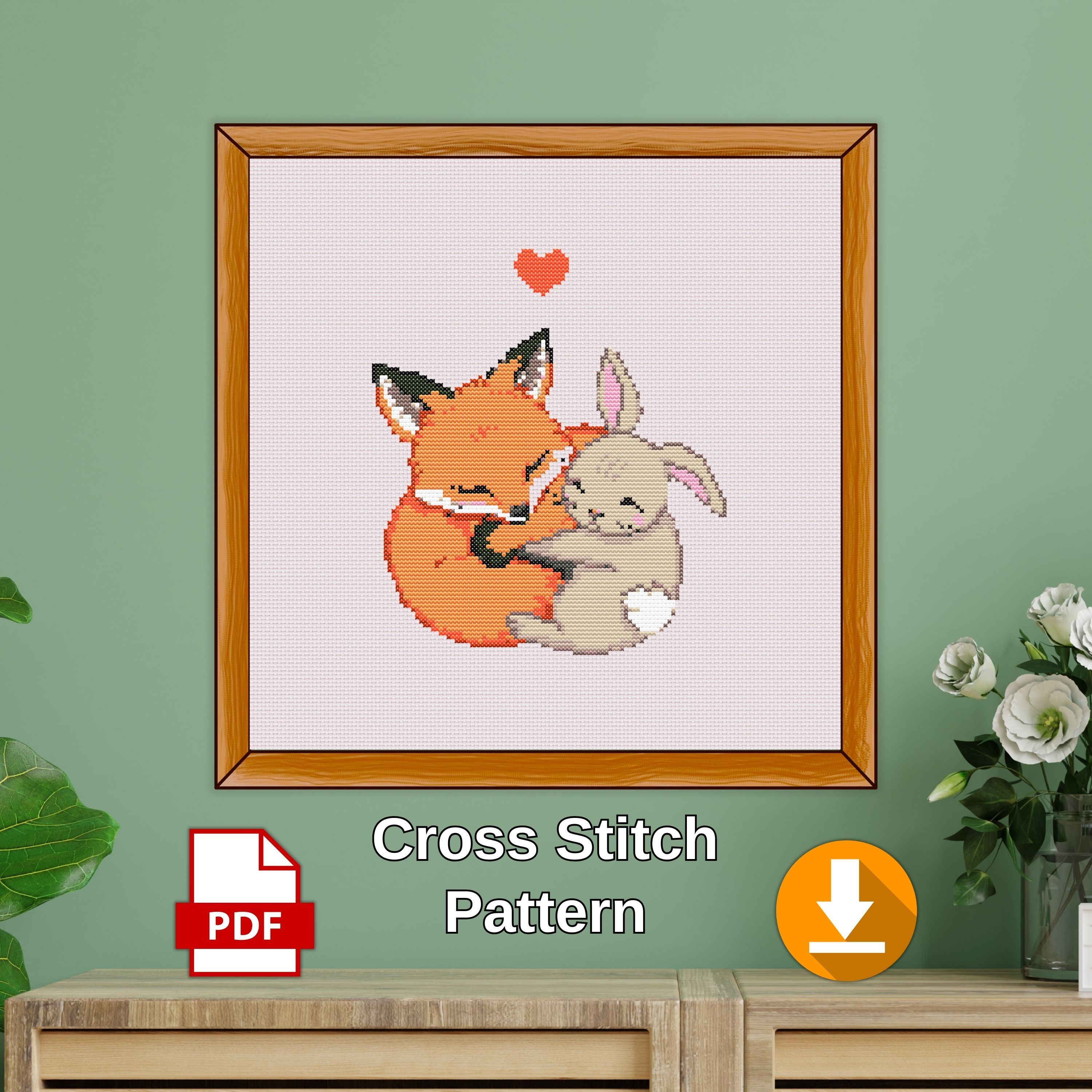 Fox and bunny cross stitch pattern PDF - easter rabbit anima | Inspire ...