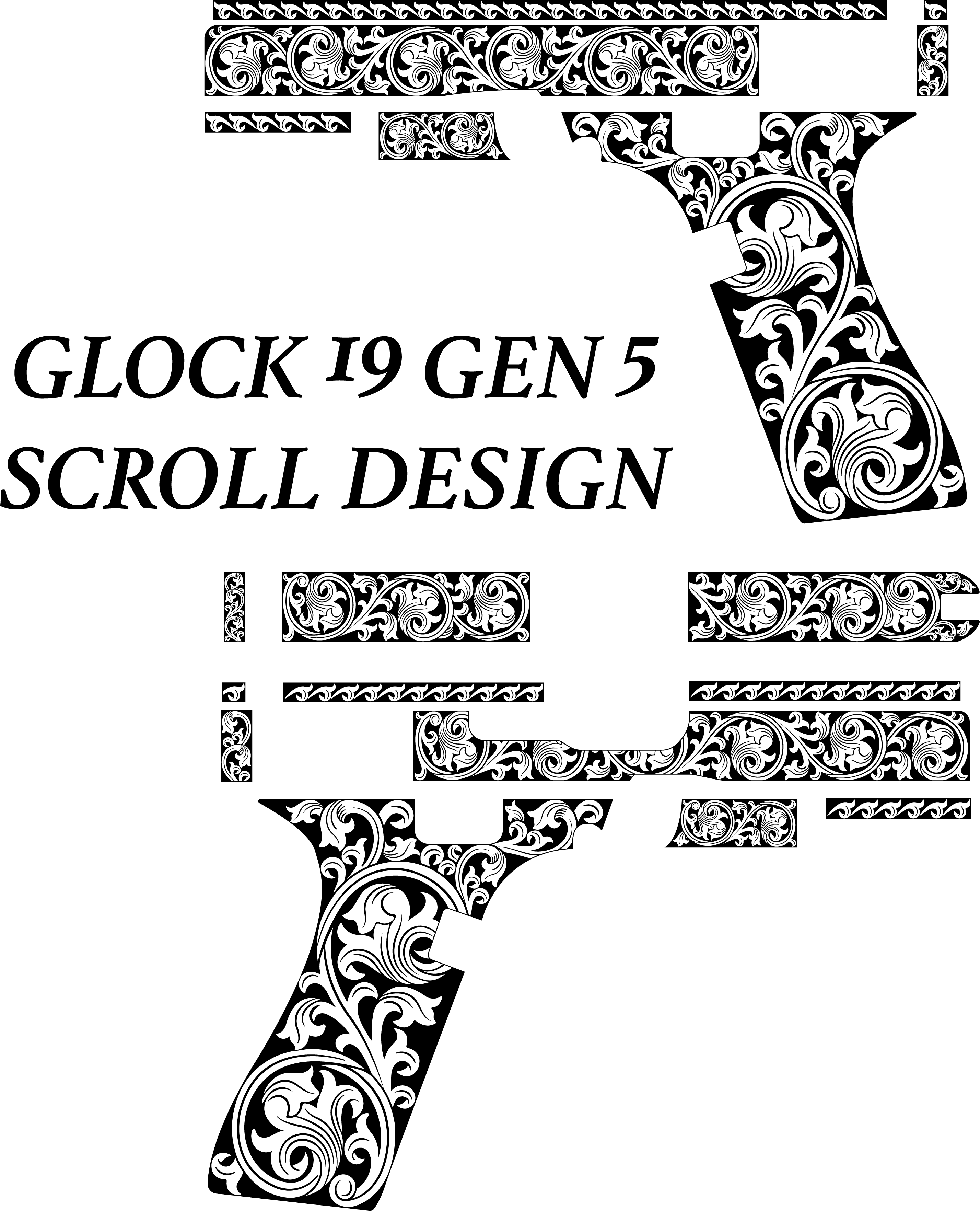 Laser Engraving Vector Design Glock 19 Gen 5 "SCROLLWORK" | Inspire Uplift