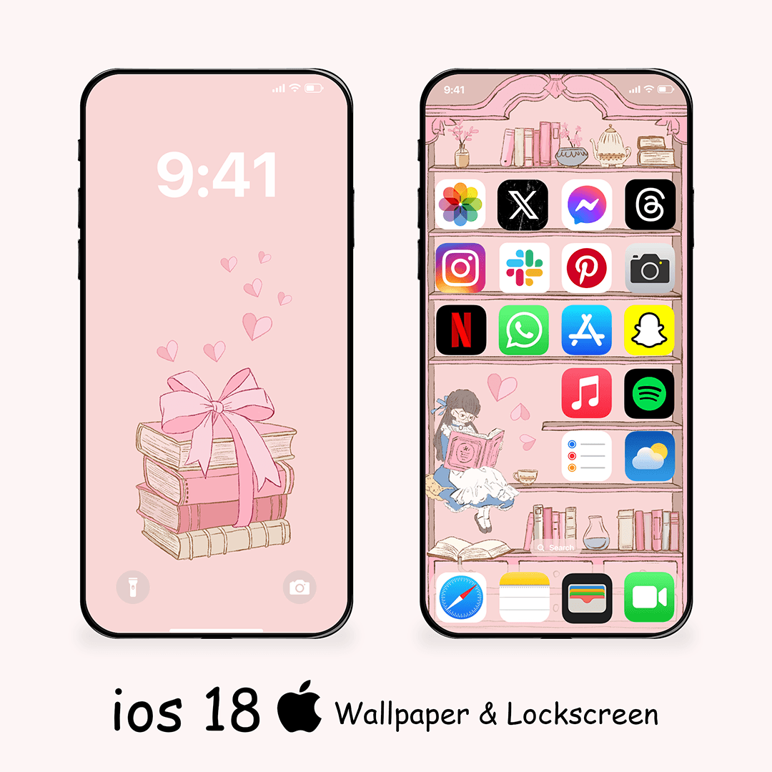 Pastel Pink Bookshelf Wallpaper for iPhone iOS 18 | Girly Lo | Inspire ...