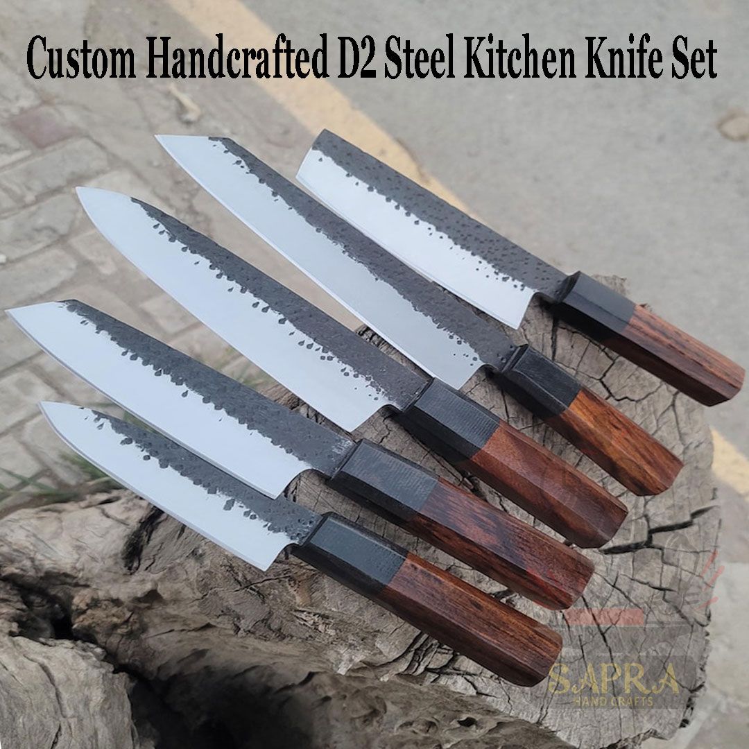 Handmade forged D2 steel kitchen knives set with leather rol | Inspire ...
