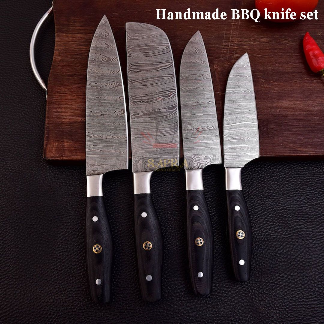 forged-damascus-steel-bbq-kitchen-knife-set-with-leather-rol | Inspire ...