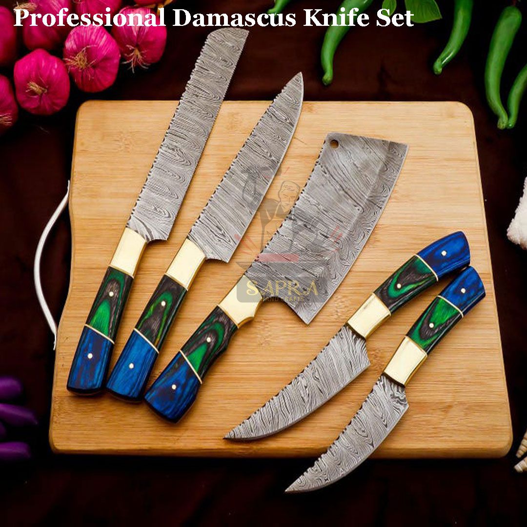 custom-handmade-damascus-steel-chef-knife-set-with-leather-r | Inspire ...