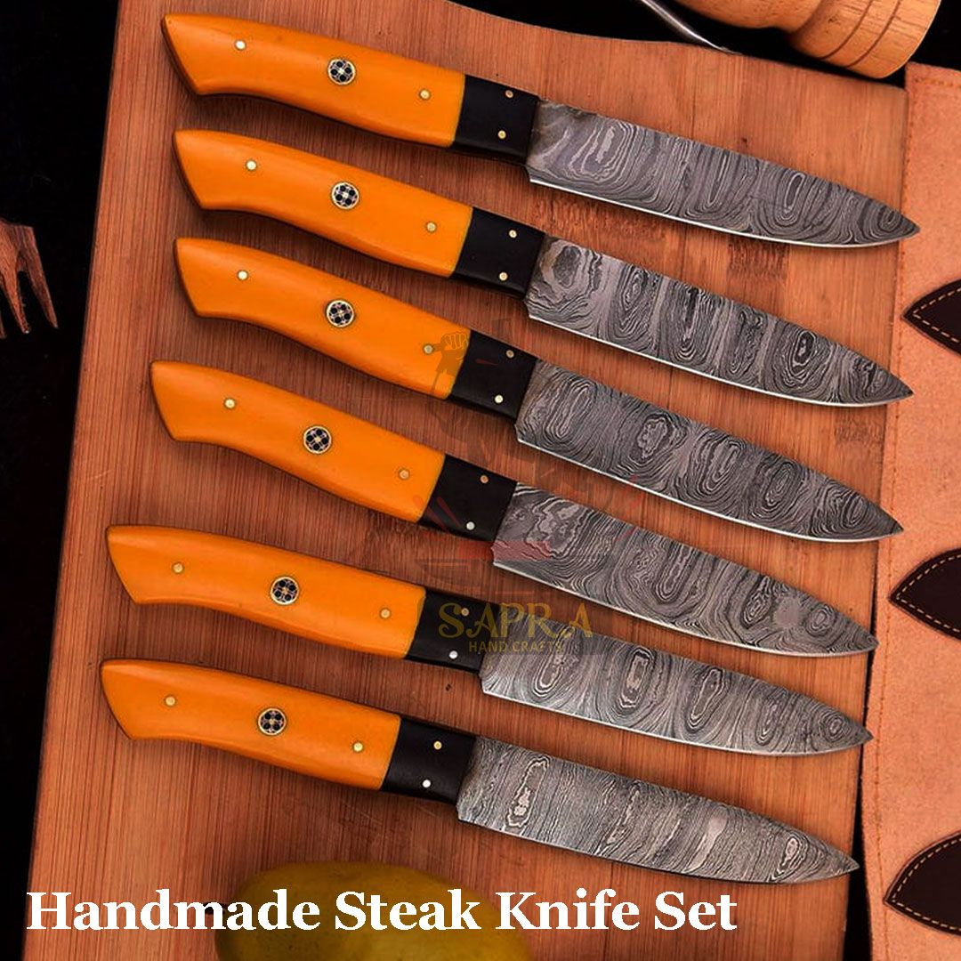 custom-damascus-steel-steak-knives-set-with-leather-roll-bag | Inspire ...