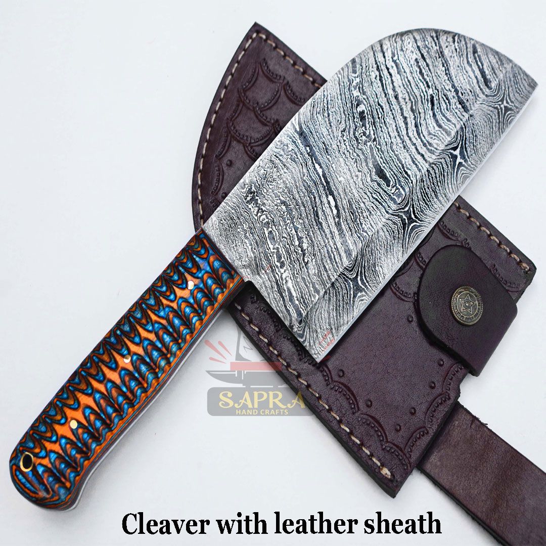 handmade-damascus-serbian-cleaver-leather-sheath | Inspire Uplift