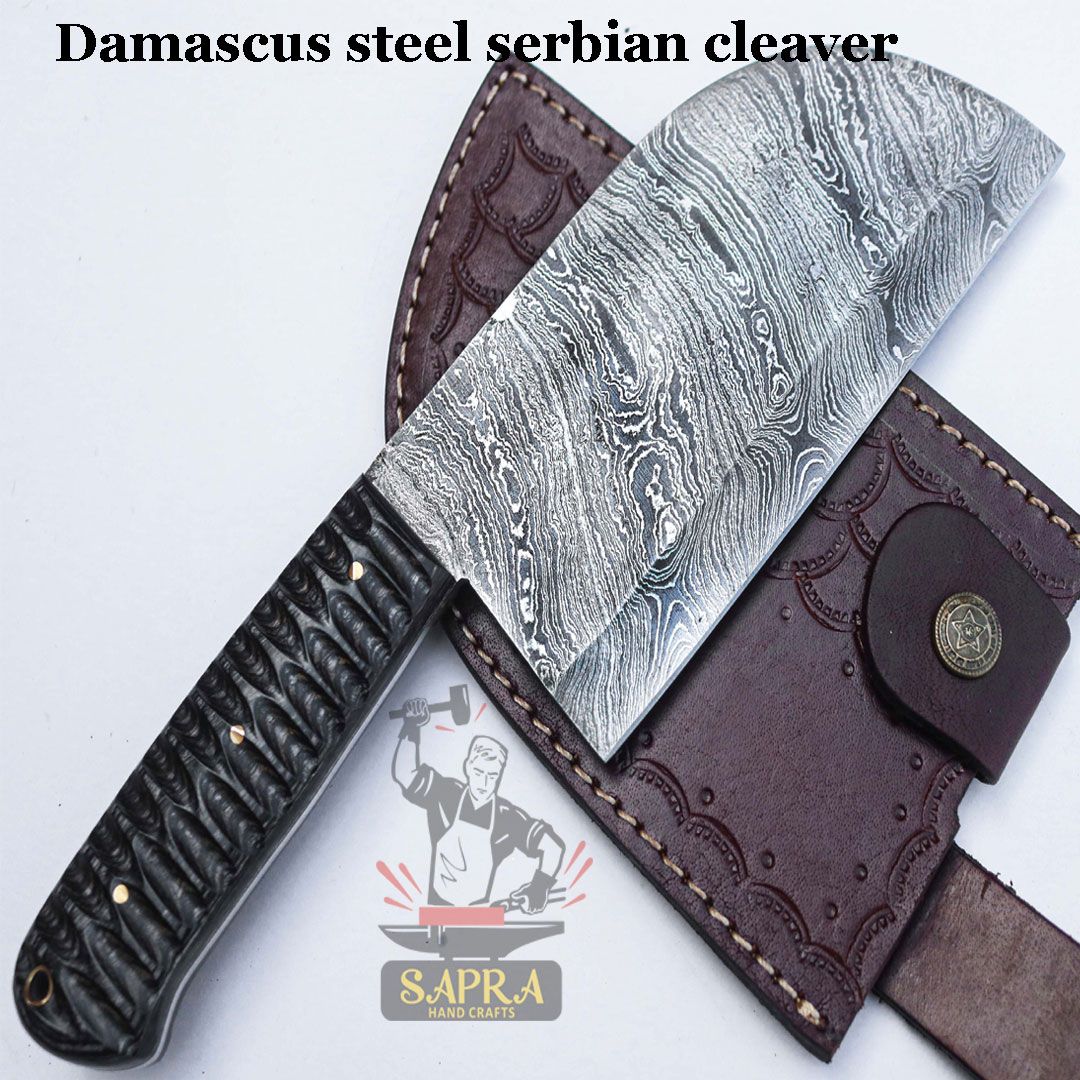 custom-damascus-steel-serbian-cleaver-12-inch-leather-sheath | Inspire ...