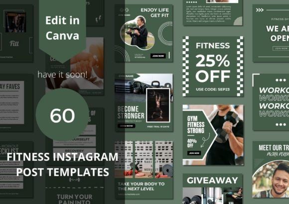 60 Fitness Social Media Canva Templates | Inspire Uplift
