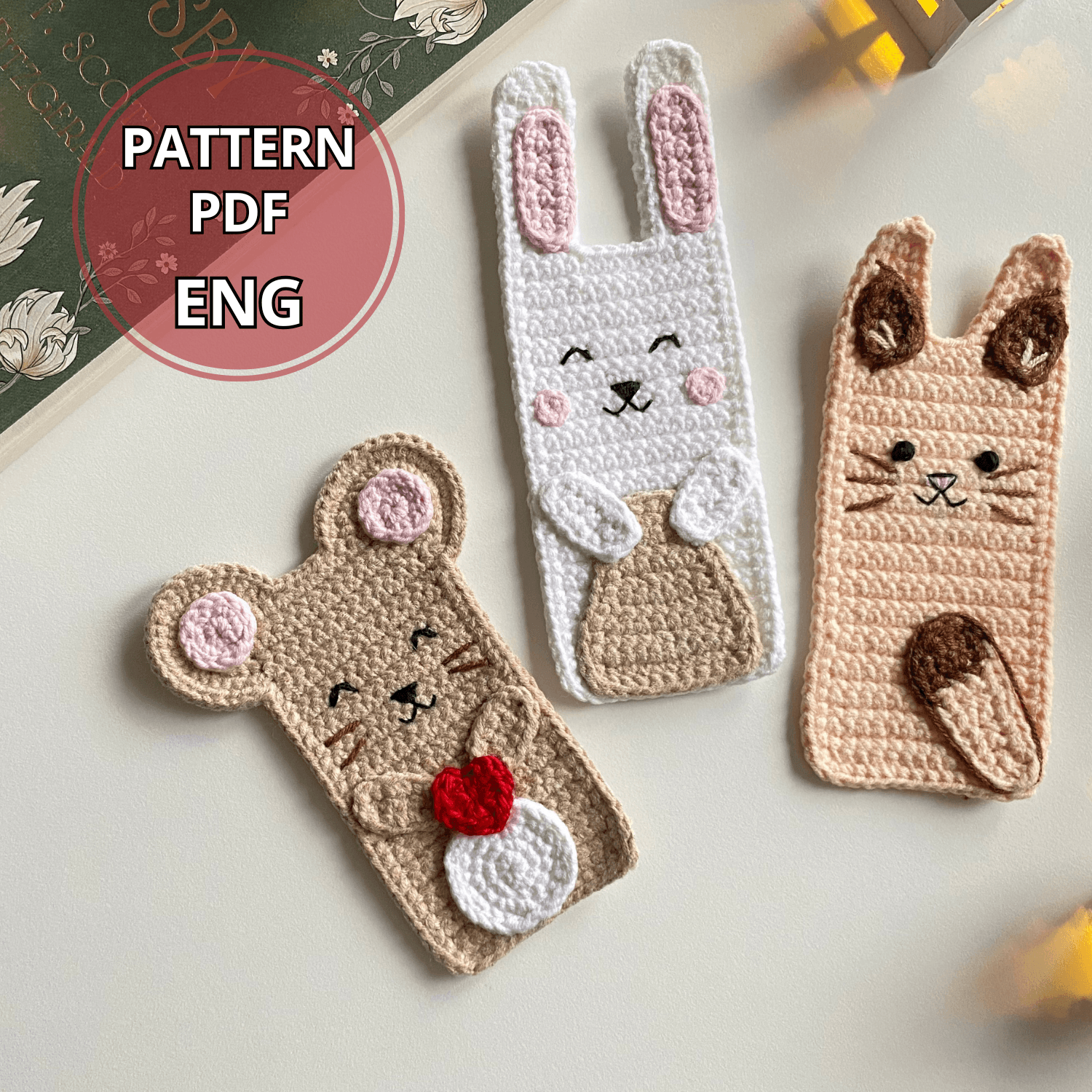 Crochet Animal Bookmark Pattern PDF 3-in-1 Bunny, Cat, Mouse | Inspire ...