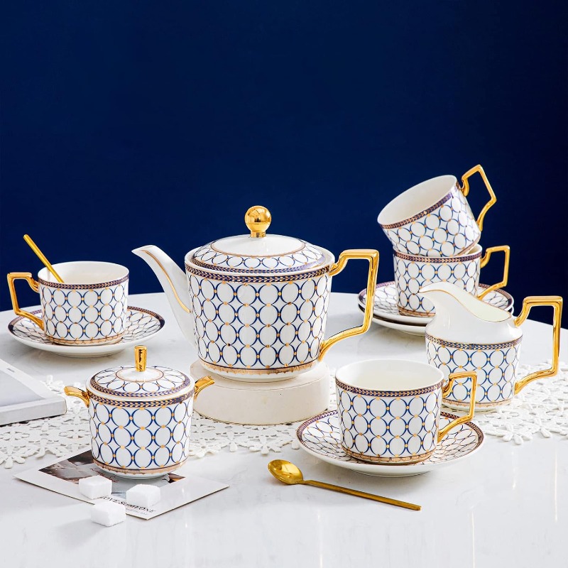 Elegant 15-Pc Porcelain Tea Set w/ Teapot & Creamer Pitcher | Inspire ...
