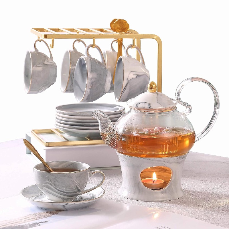 Handcrafted Marble Tea Set for Kids & Adults – 21 Pcs | Inspire Uplift