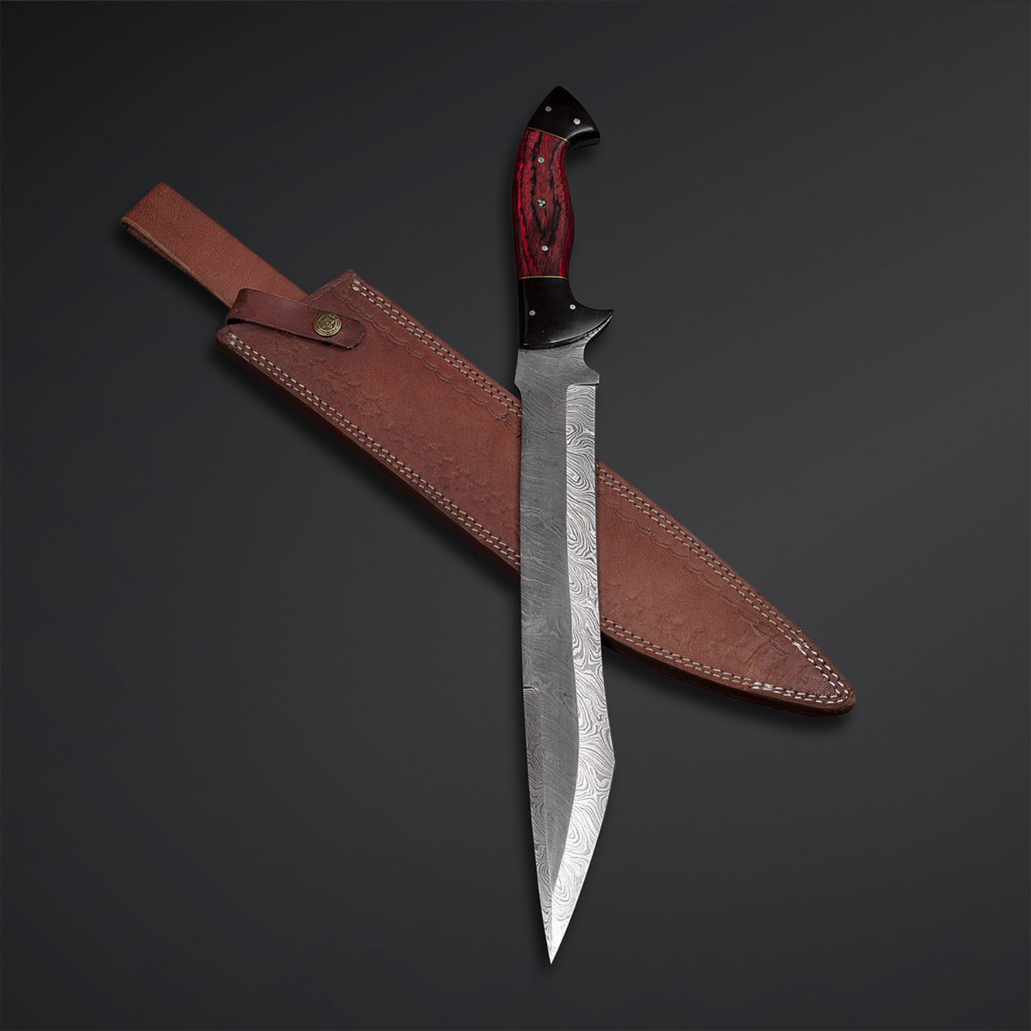 TANTO BOWIE KNIFE custom handmade Damascus with leather shea - Inspire ...