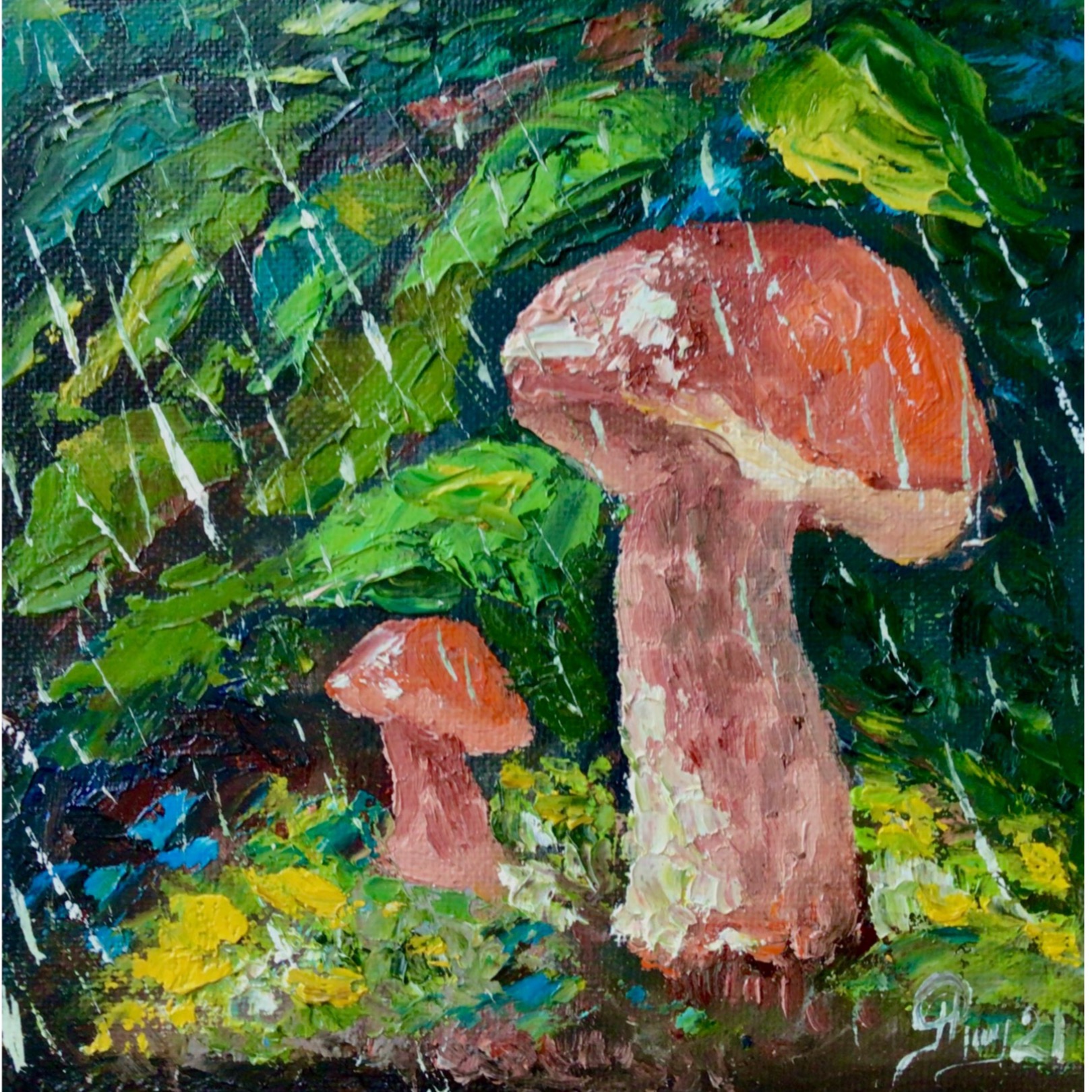 Mushrooms Painting Original Art Landscape Artwork Oil Painti | Inspire ...