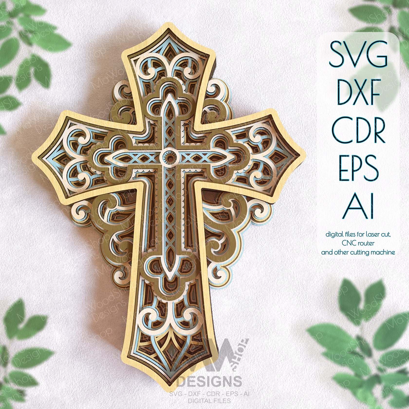 Layered Christian Cross SVG Cut File for Laser Cutting - 3D | Inspire ...