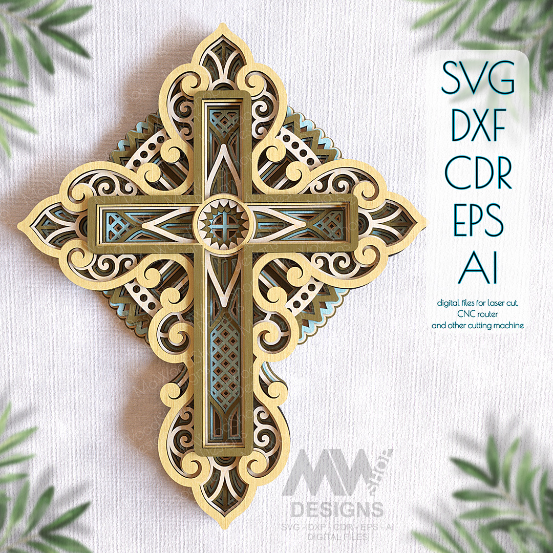 Intricate 3D Layered Cross Design for Laser Cutting Enthusia | Inspire ...