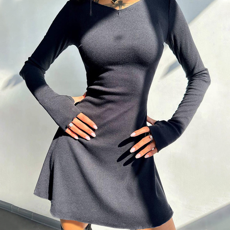 Elegant Autumn Winter Women Dresses, Black Sexy V Neck Dress | Inspire ...