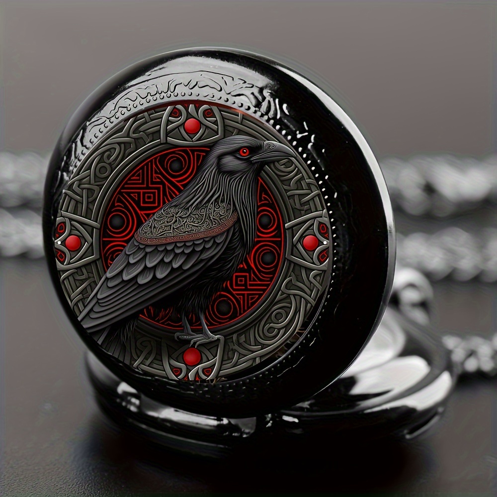 Black Raven Pocket Watch Quartz Alloy Necklace Men Women Kid | Inspire ...