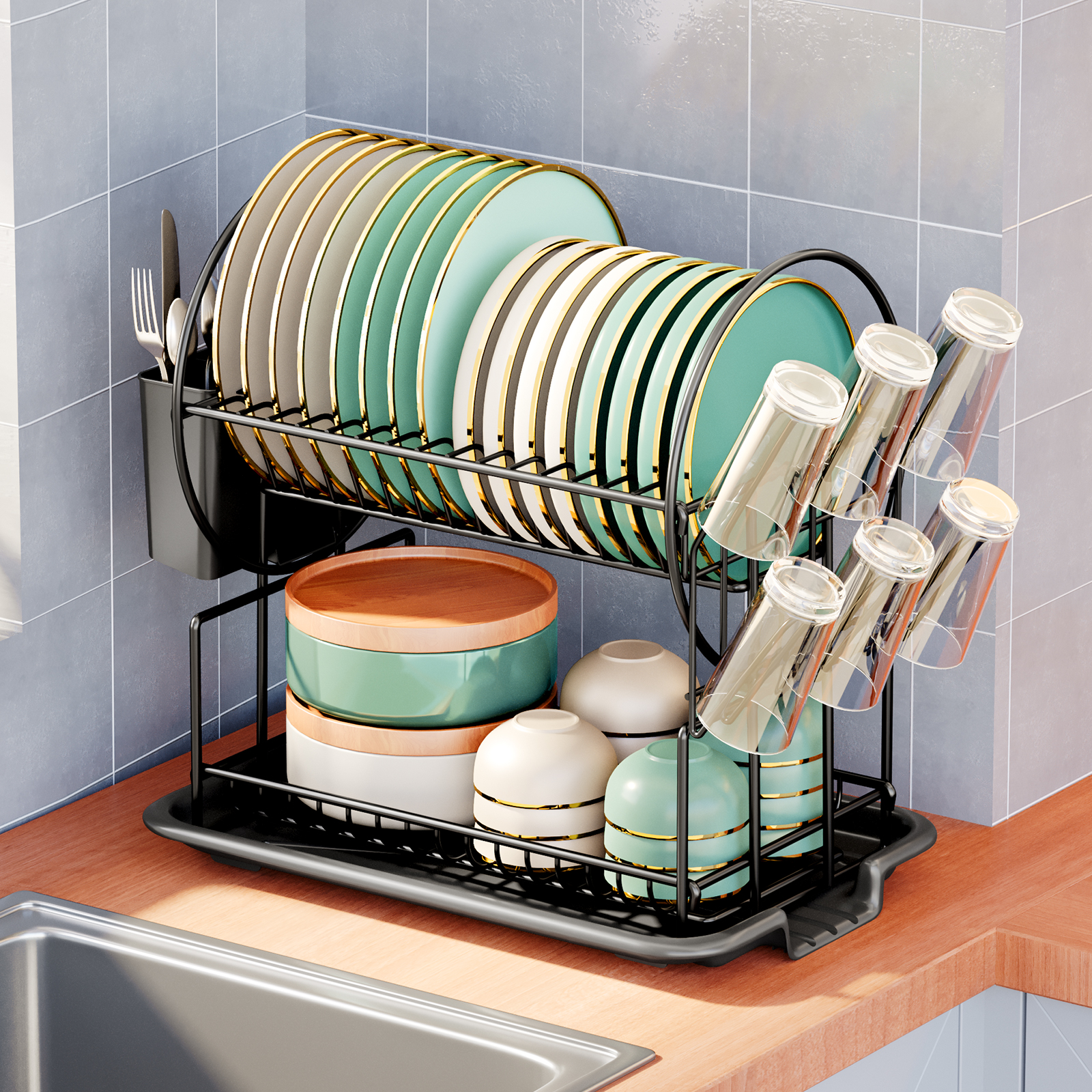 Dish Drying Rack Set with Drain Board and Cup Holder for Kit | Inspire ...