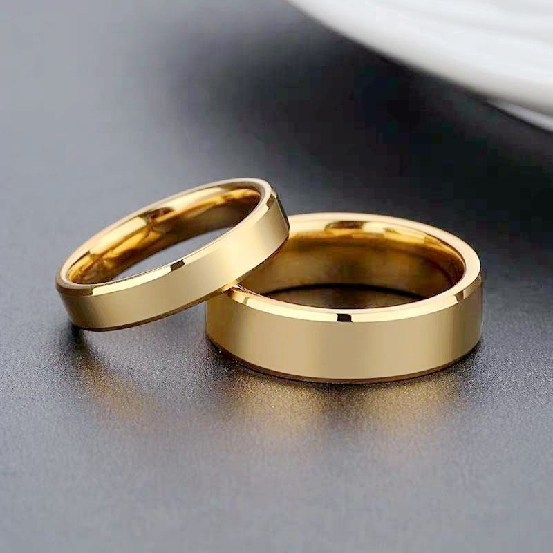 Smooth Stainless Steel Couple Rings, Gold Engagement Jewelry | Inspire ...