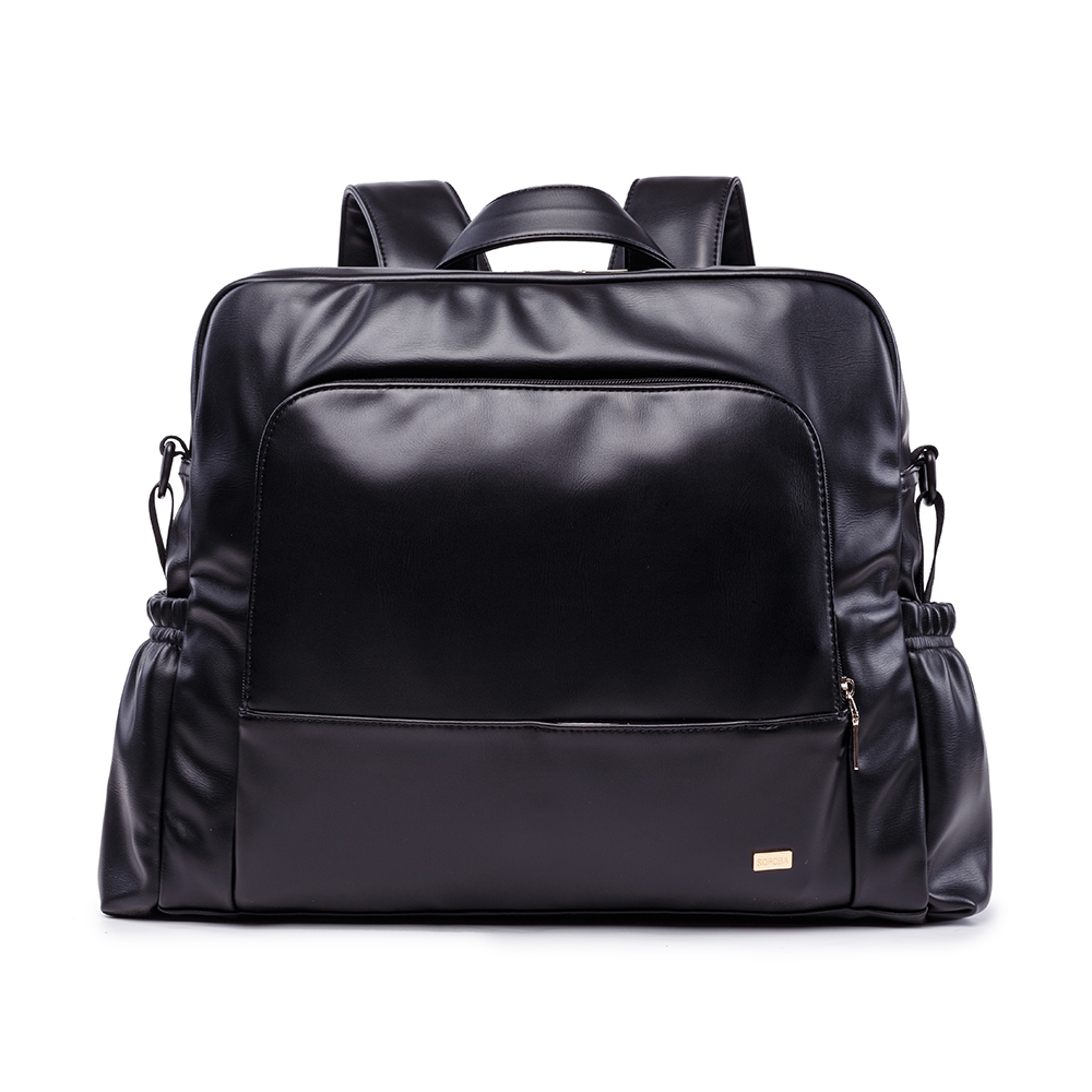 Waterproof Black Diaper Bag, Smooth Leather, Large Capacity | Inspire ...