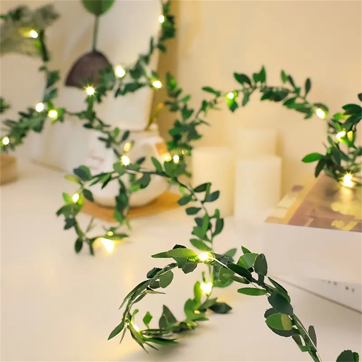 Green Leaf Wreath Light String with Fairy Lights for Wedding | Inspire ...