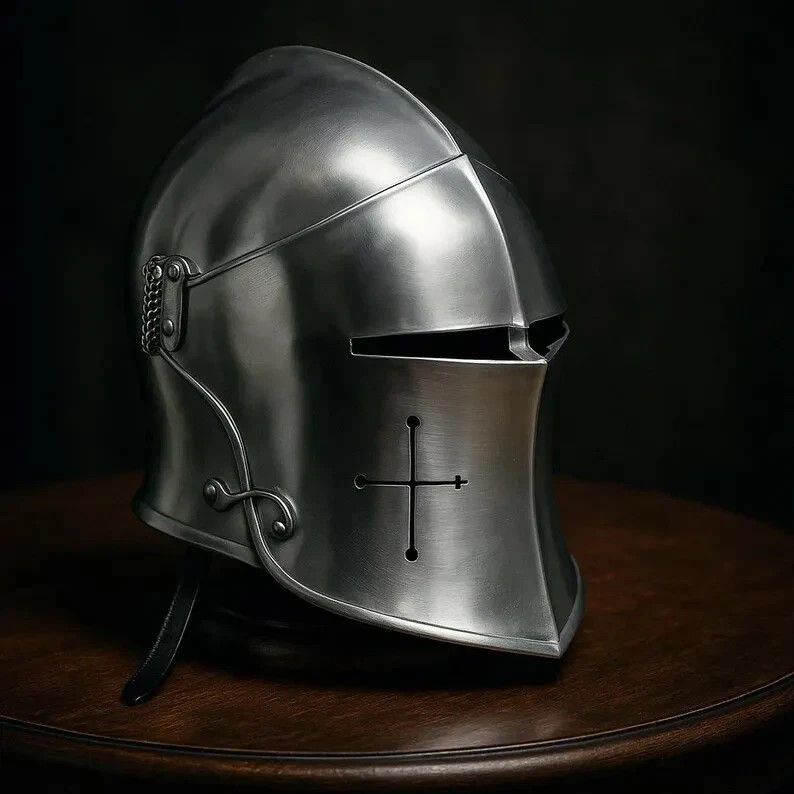 Medieval Barbuta Visored Helmet 18g Steel Knight Armor Warri | Inspire ...