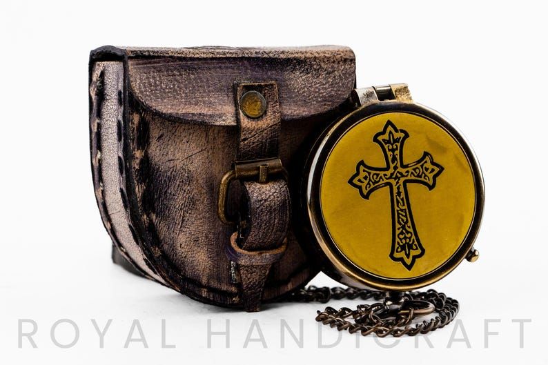 Cross Sign Brass Working Compass with 2-Inch Leather Cover g | Inspire ...