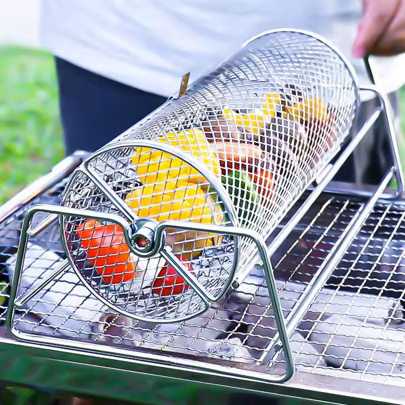 Stainless Steel Rotating BBQ Grill Basket for Roasting and G | Inspire ...
