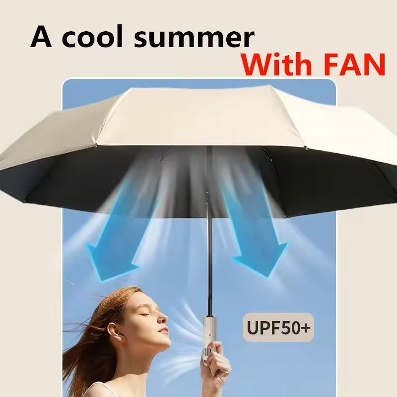 Cooling Folding Umbrella with Built-in Fan and UV Protection | Inspire ...