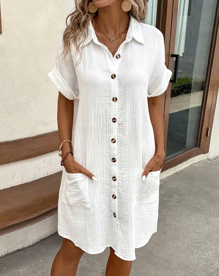 Vintage V Neck Cotton Linen Mini Dress – Casual Summer Three | Inspire ...