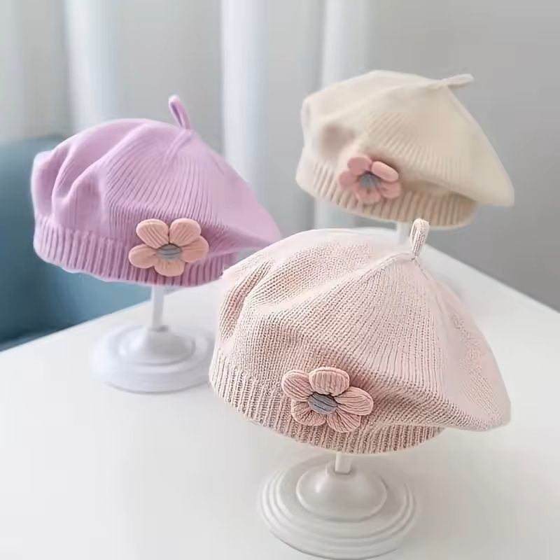 Flower Baby Beret Hat Warm Knit Winter Beanie Cap for Infant | Inspire ...