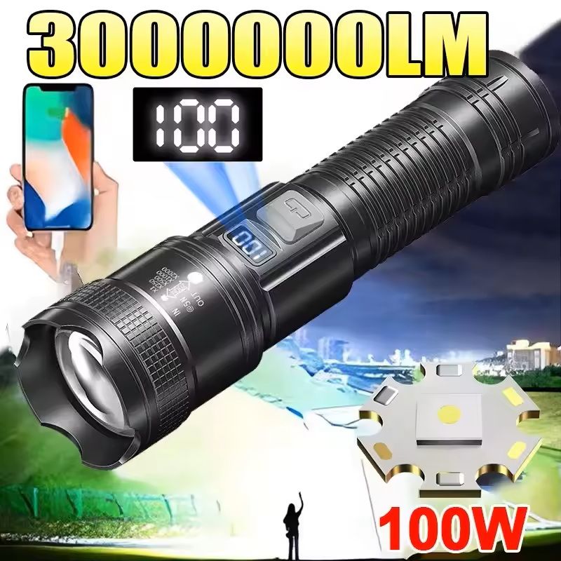 Rechargeable High-Power LED Flashlight with Zoom and Display | Inspire ...