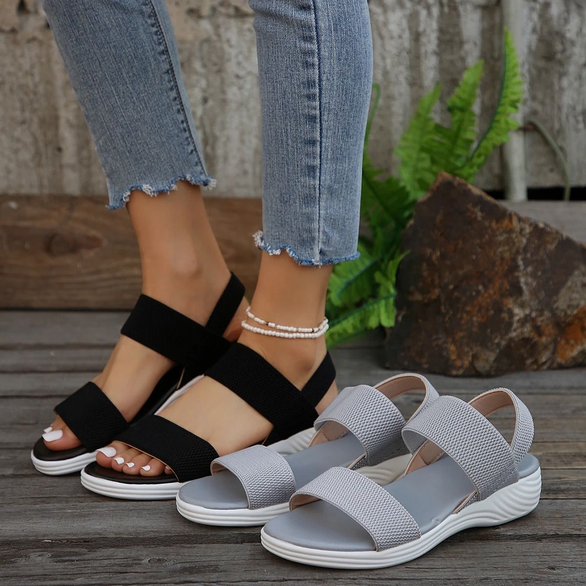 Women Knit Wedge Sandals Slip On Lightweight Summer Shoes | Inspire Uplift