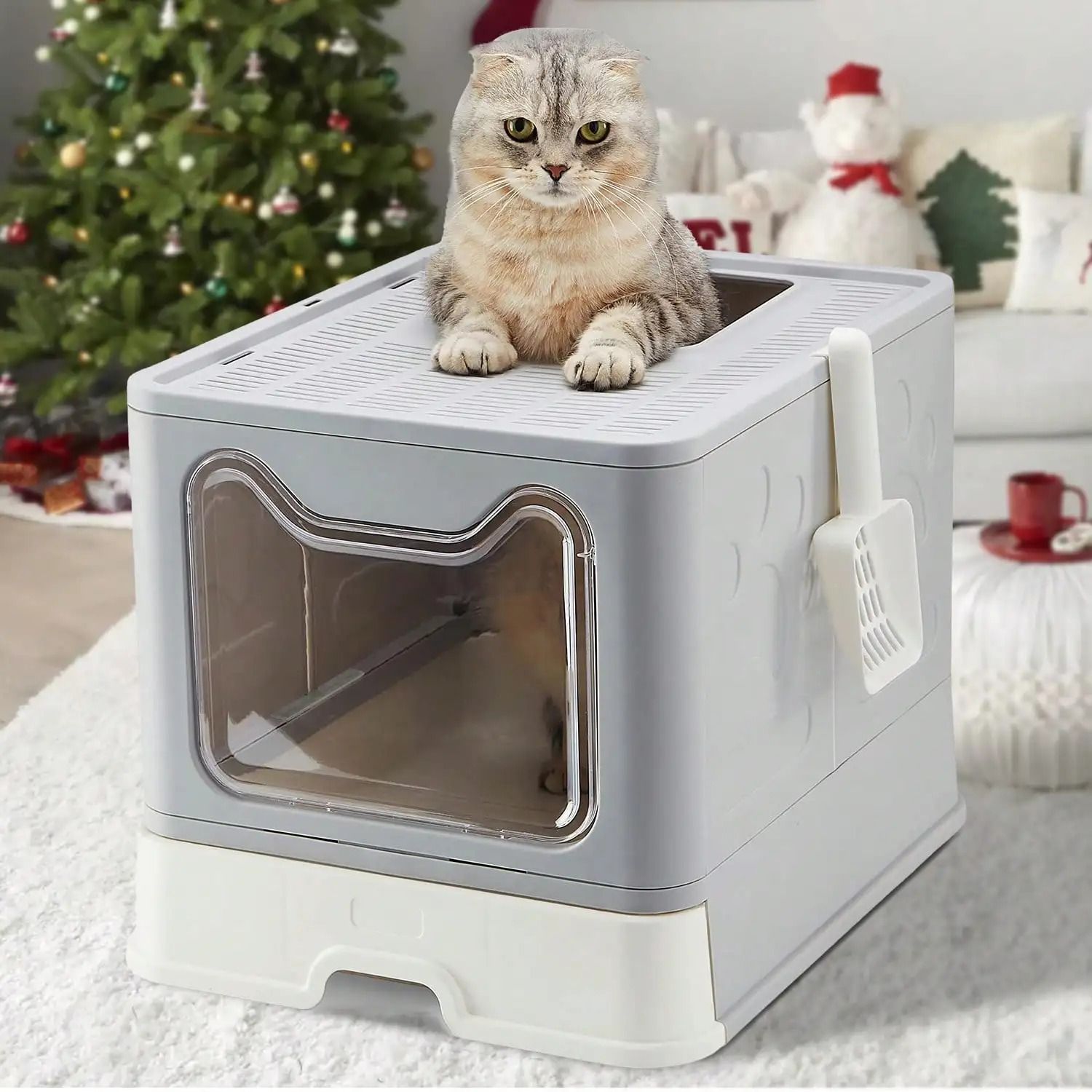 Foldable Cat Litter Box with Drawer Design and Scooper | Inspire Uplift