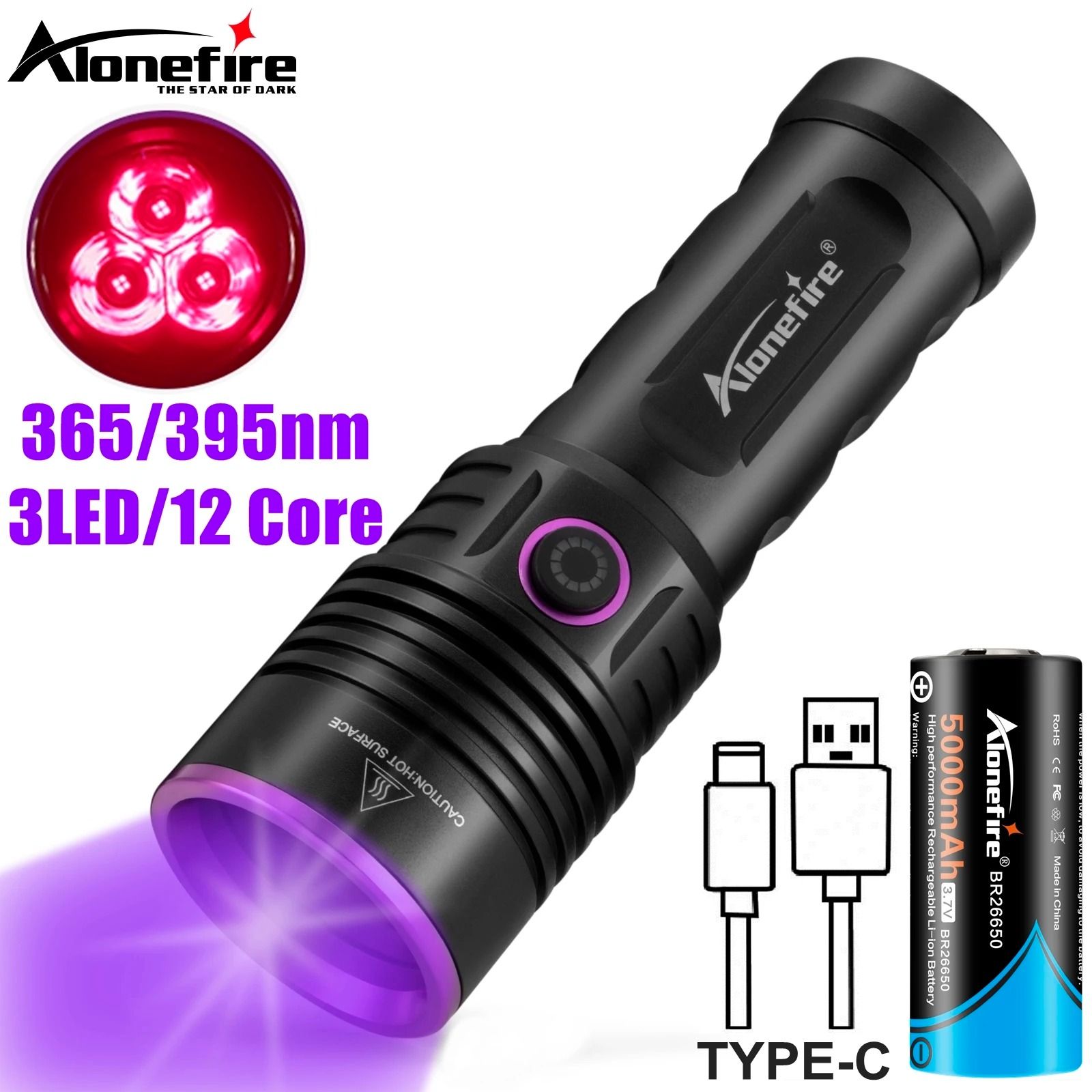 High Power UV Flashlight with Rechargeable Battery and Black | Inspire ...