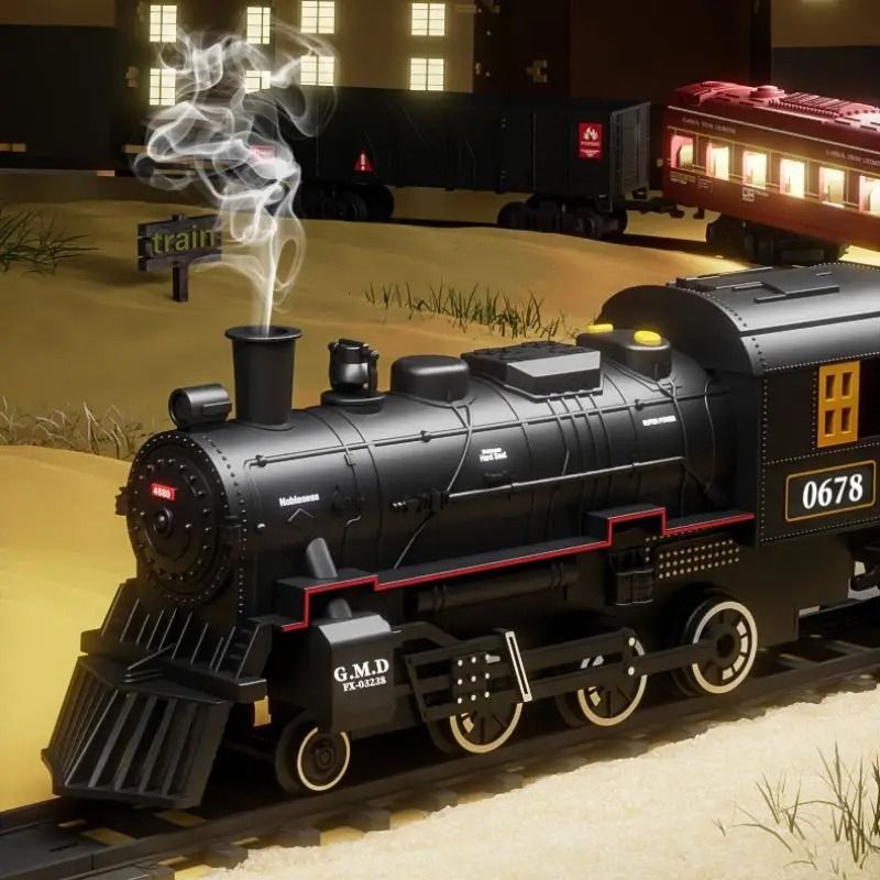 Electric Railway Train Set with Steam Locomotive, Smoke | Inspire Uplift