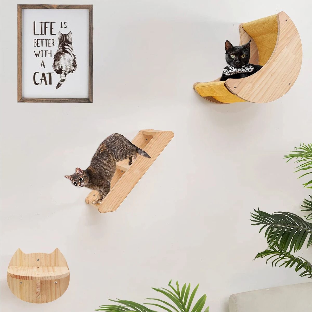 Moon Shaped Cat Wall Shelf and Climbing Steps Set | Inspire Uplift