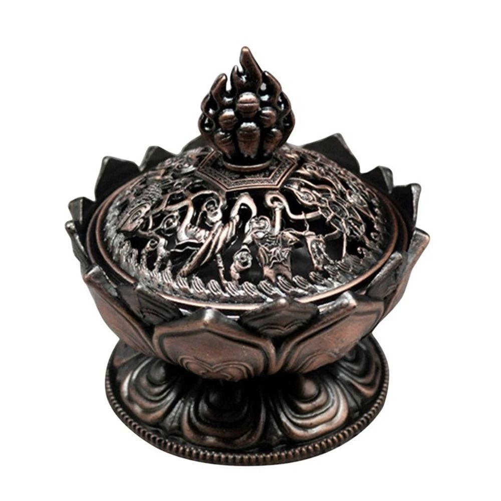 Lotus Flower Incense Burner Brass Style Buddhist Decor Mini | Inspire ...