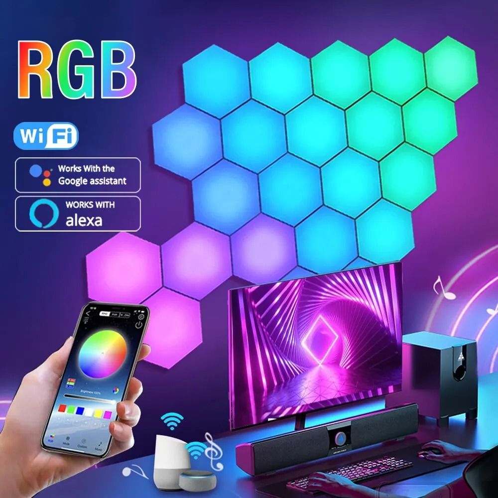 Intelligent Hexagonal RGB Wall Lamp – DIY Music Rhythm Ambie | Inspire ...