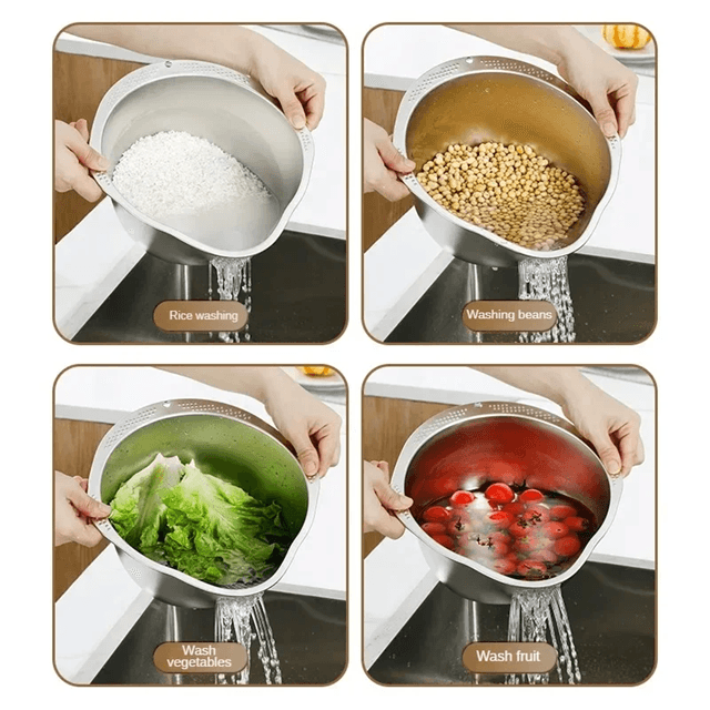 Stainless Steel Rice Washer Strainer Bowl – 304 Kitchen Siev | Inspire ...