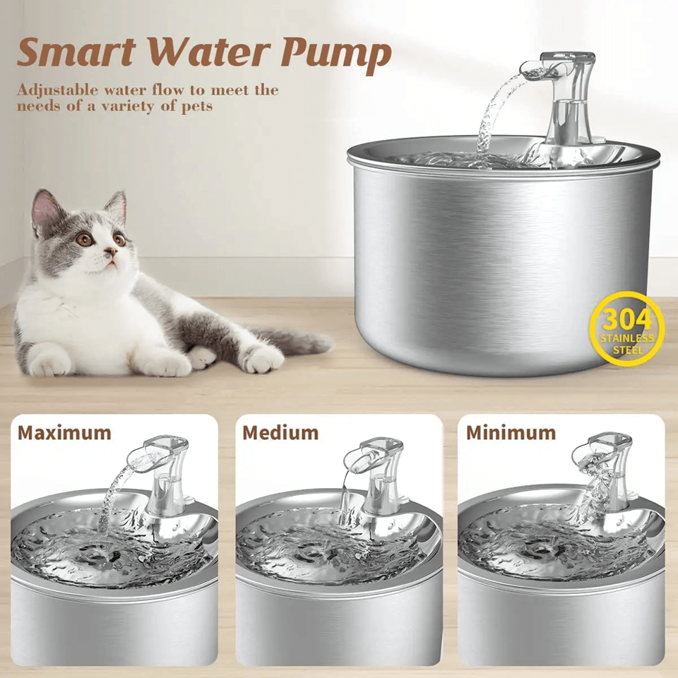 Stainless Steel Cat Water Fountain 2L Automatic Pet Dispense | Inspire ...