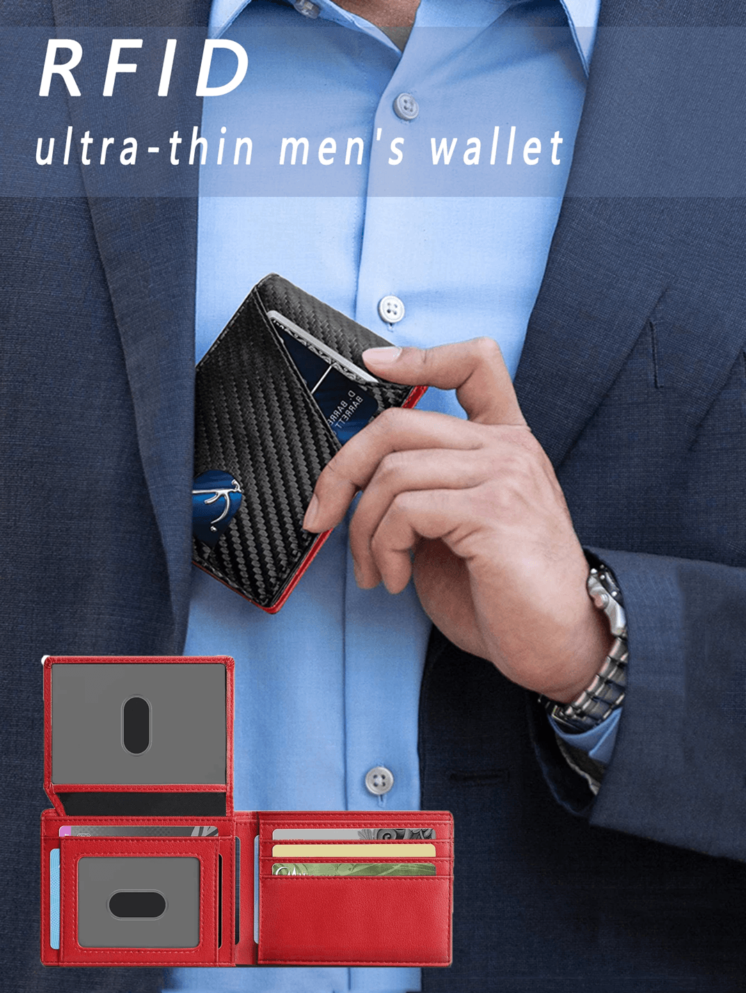 RFID Carbon Fiber Trifold Wallet for Men Ultra Thin Front Po | Inspire ...