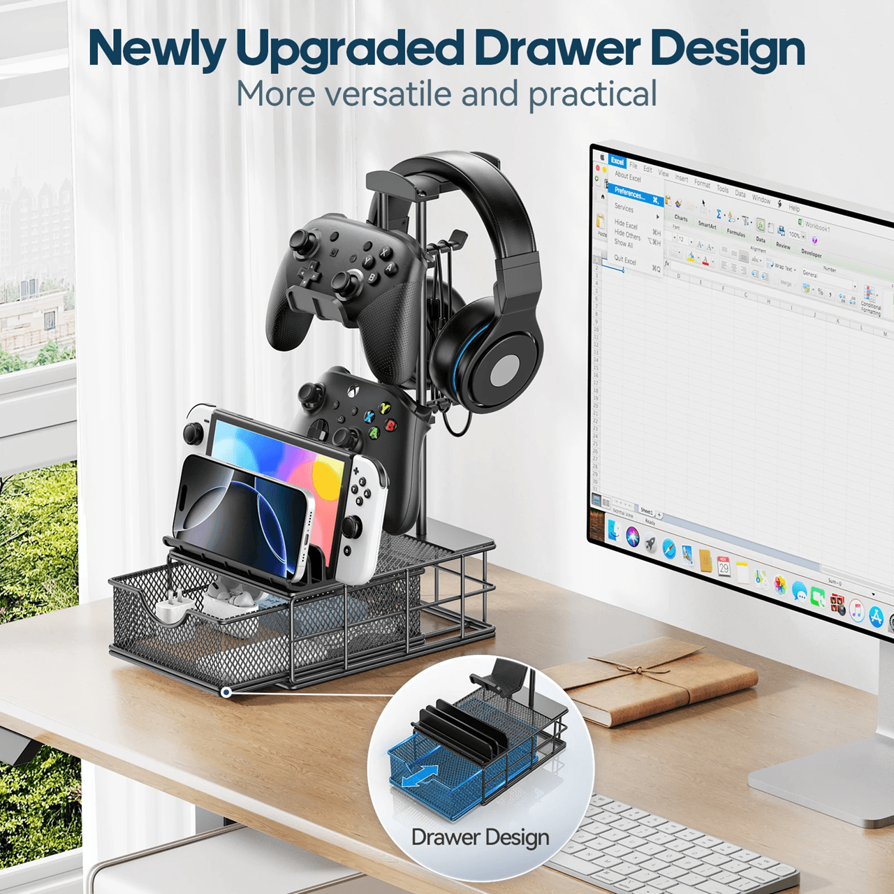 Gaming Headphone Stand with Drawer and Controller Holder for | Inspire ...