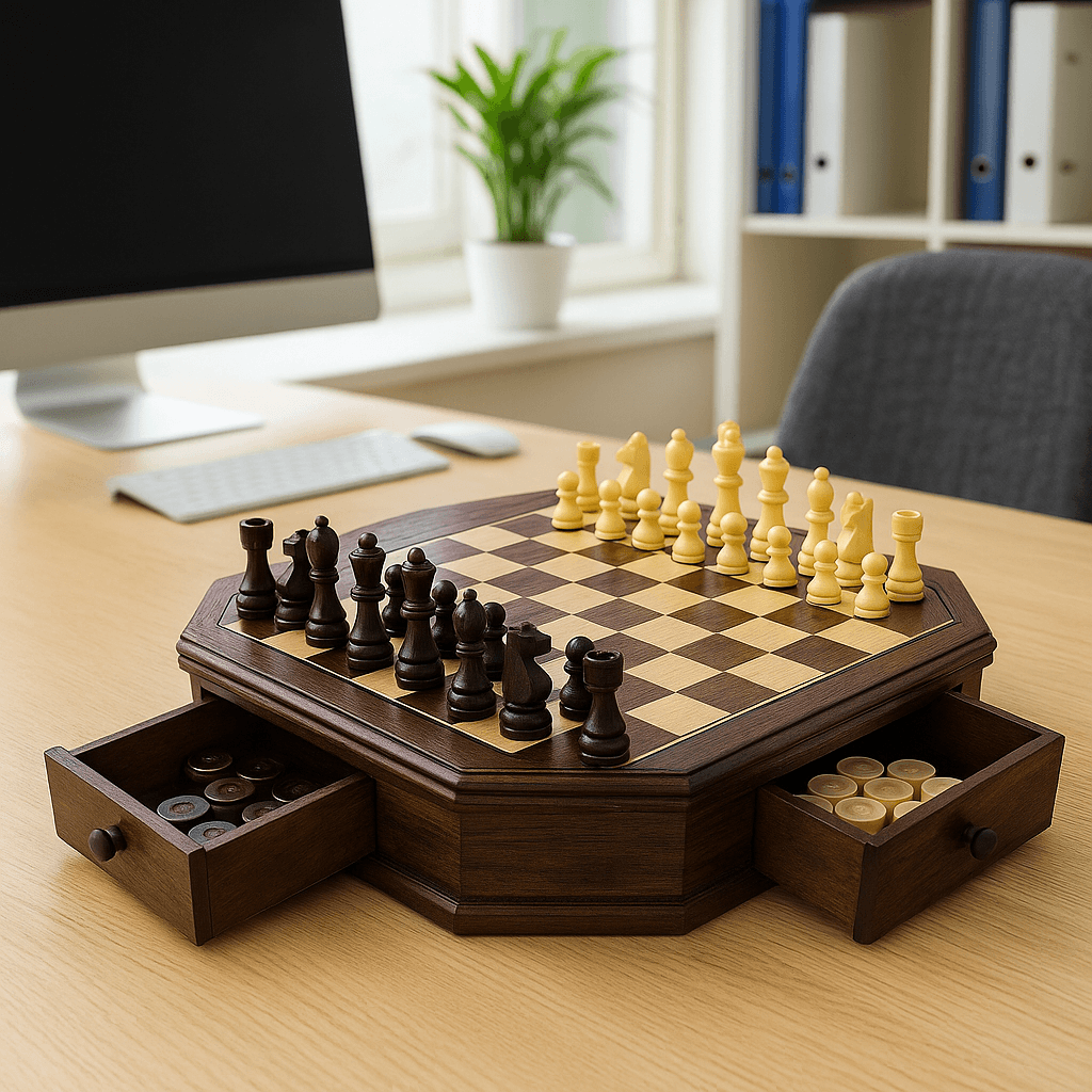 Octagon Wooden Chess and Checkers Set – 13-Inch Board with S | Inspire ...