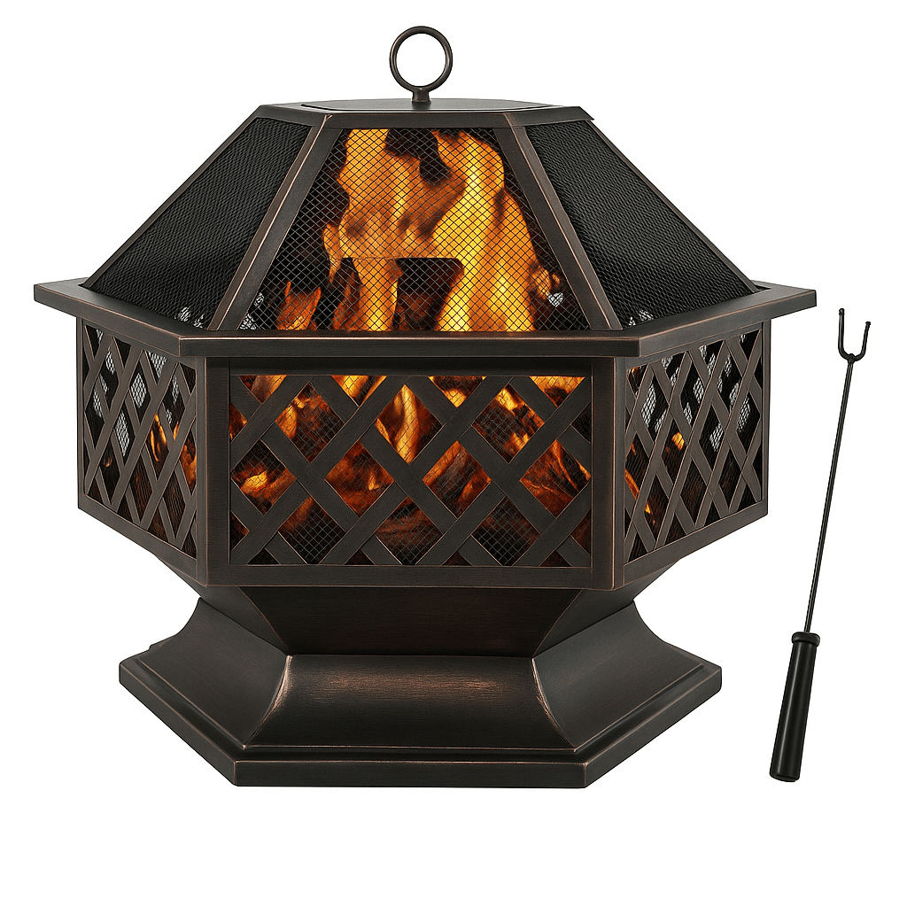 24 in Hexagon Outdoor Fire Pit Bronze Finish Steel Fireplace | Inspire ...