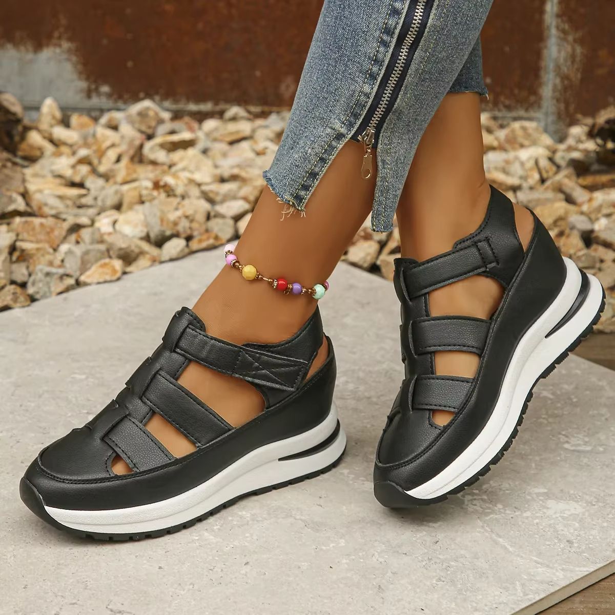 EternaStride Closed Toe Wedge Sandals Buckle Strap Platform | Inspire ...