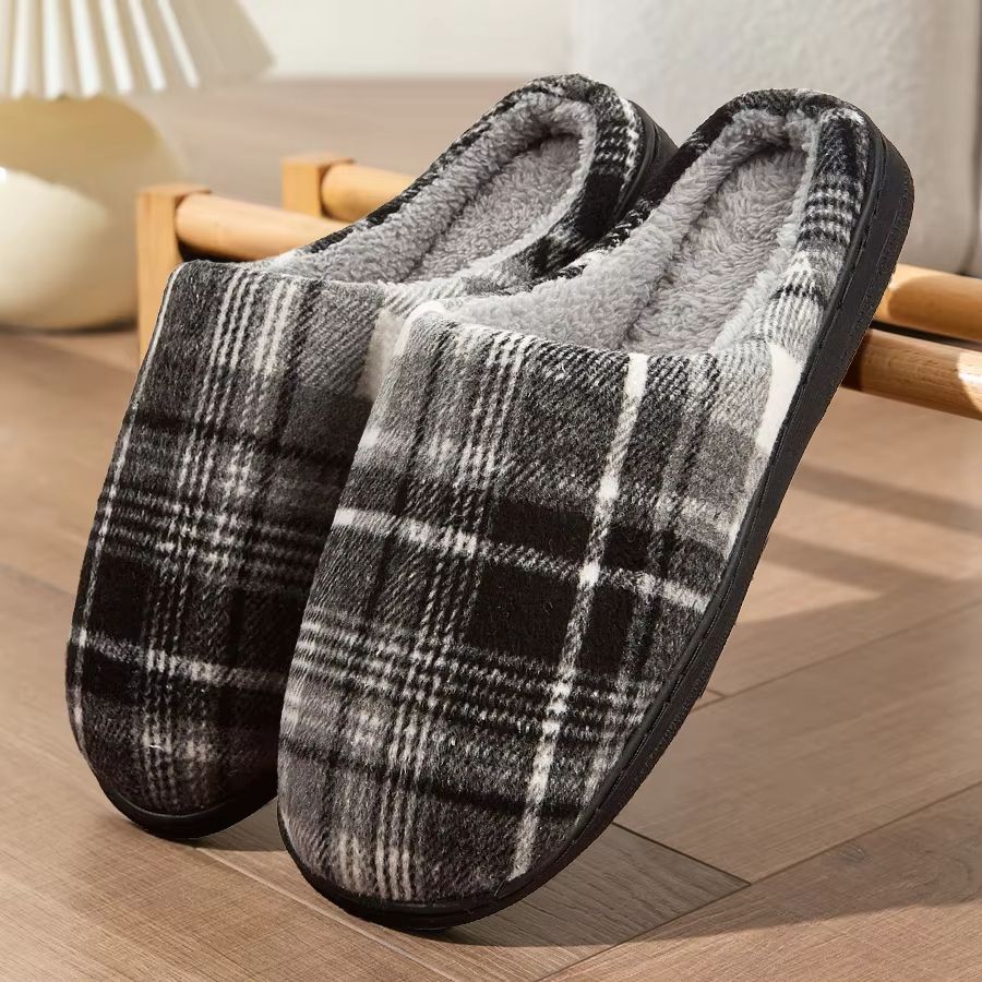 Mens Winter Plaid Memory Foam Slippers – Warm Furry Indoor H | Inspire ...