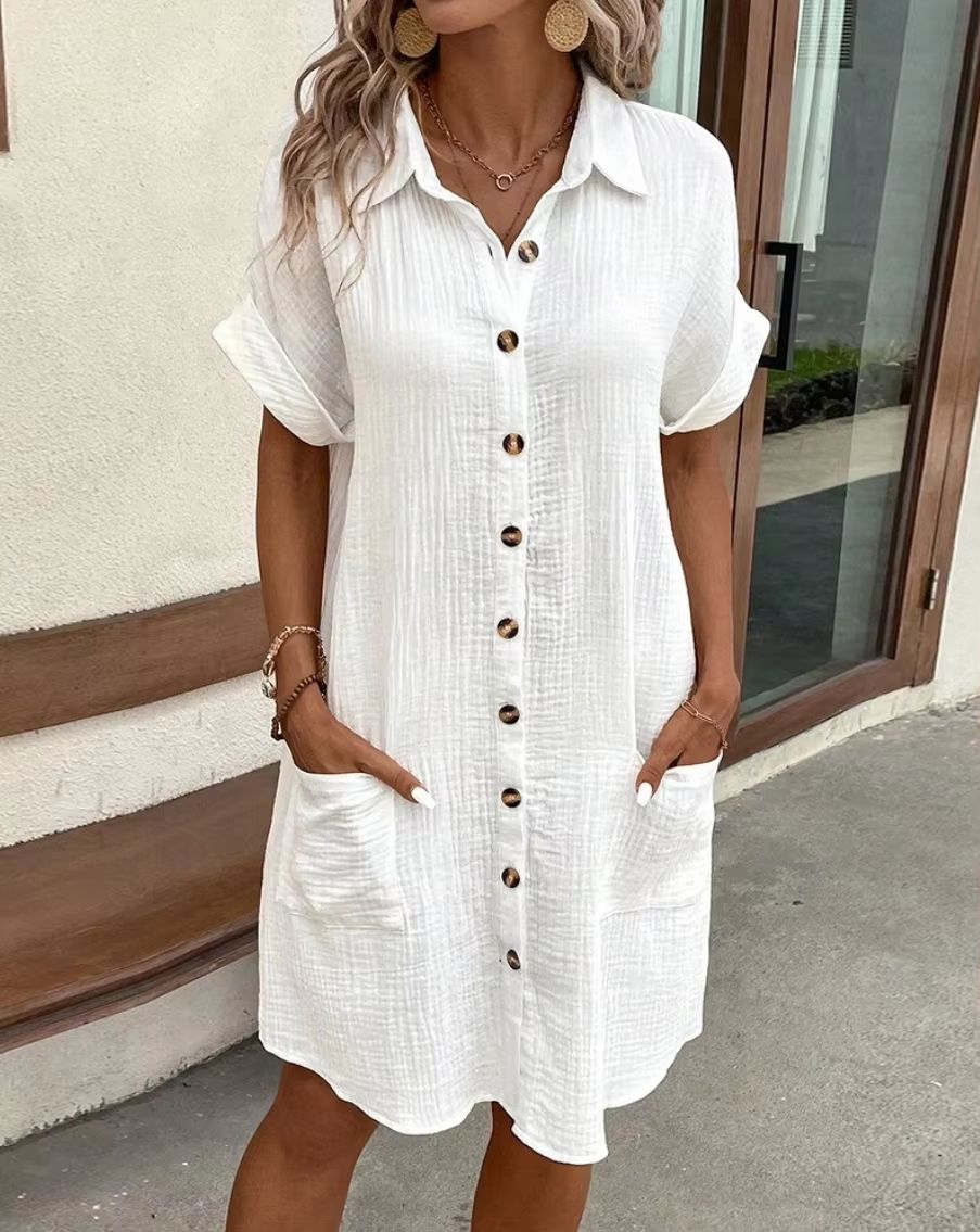 Vintage Cotton Linen Mini Dress – Casual V-Neck Summer Outfi | Inspire ...