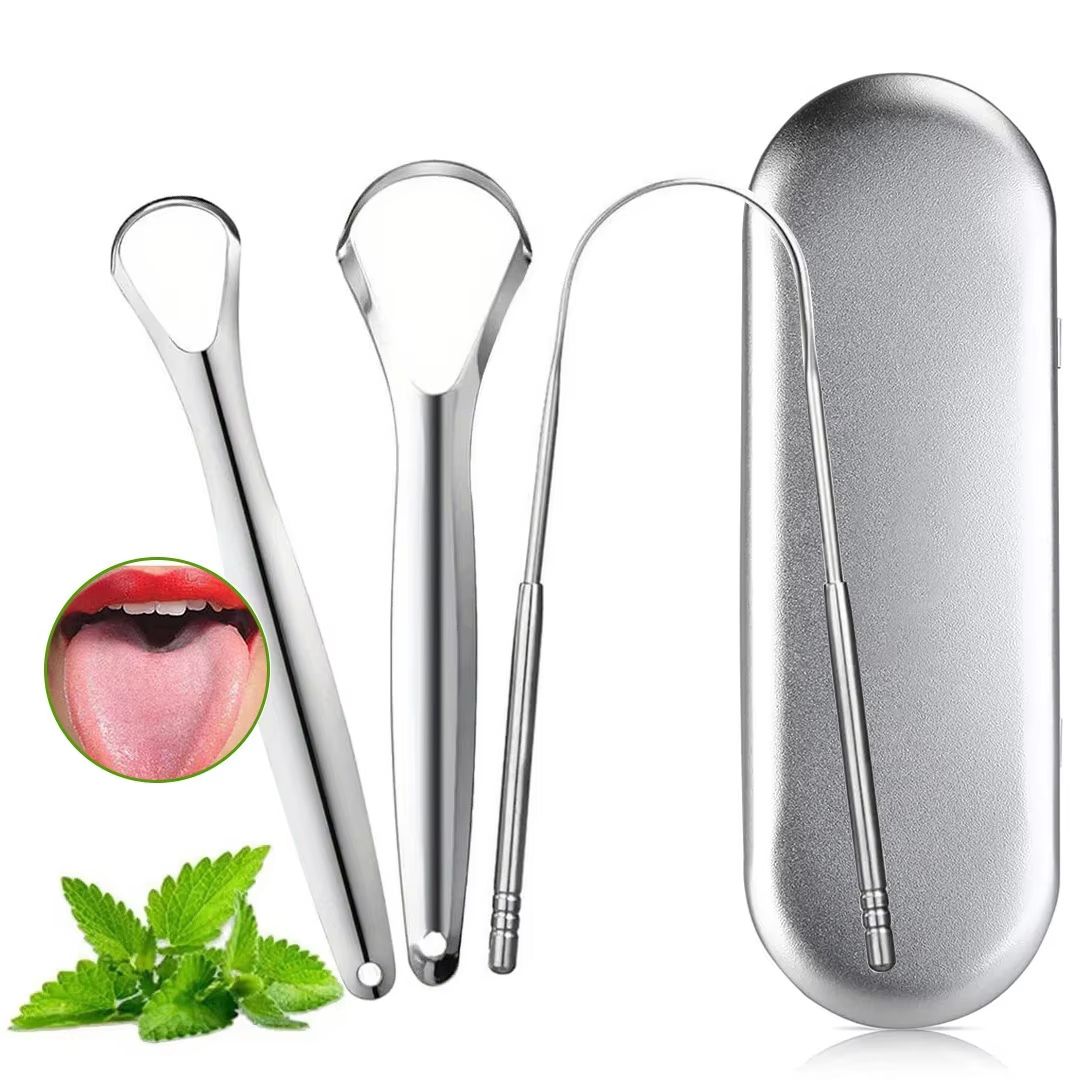 PureClean Stainless Steel Spoon-Shaped Tongue Scraper Set | Inspire Uplift